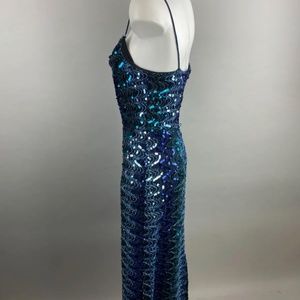 Dresses | Vtg 9s Blue Green Sequin Slinky Mermaid Maxi Dress Glam Gown ...